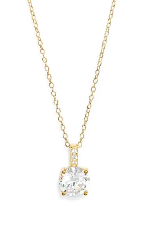 Nordstrom Round Cubic Zirconia Pendant Necklace - Clear- 14k Gold Plated