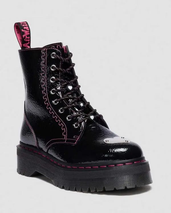 Dr. Martens Jadon Distressed Patent Leather Platform Boots - Black