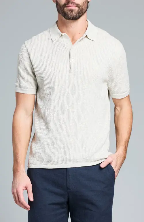 Billy Reid Diamond Stitch Polo Sweater - Light Grey Heather