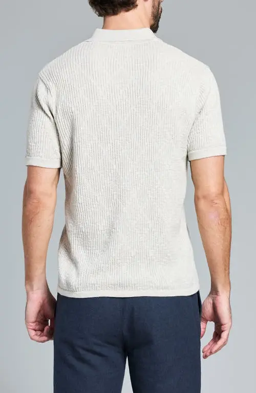 Billy Reid Diamond Stitch Polo Sweater - Light Grey Heather