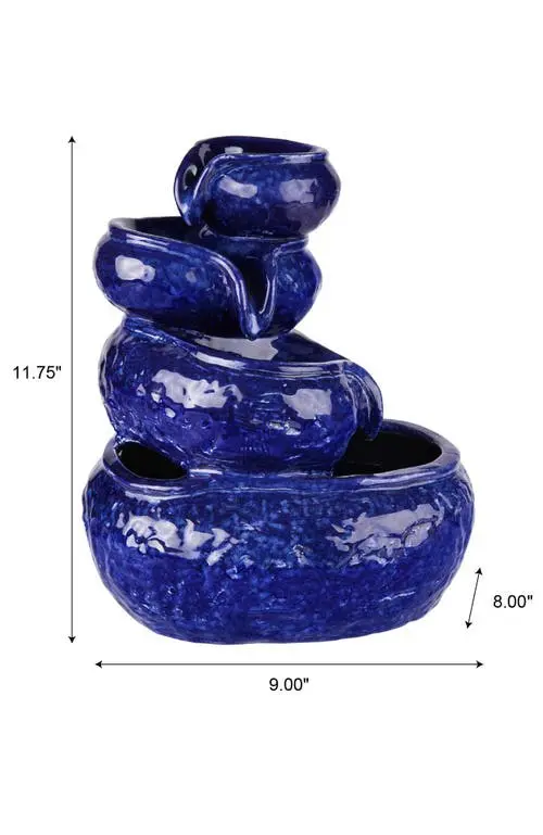 GLITZHOME 4-tiered Ceramic Cobalt Table Fountain With Pump