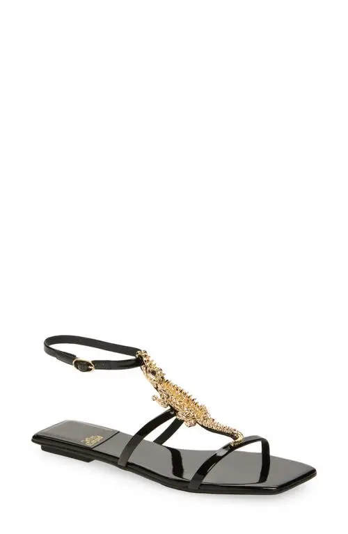 Jeffrey Campbell Reptilian Strappy Sandal - Black Patent Gold