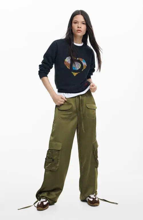 Desigual Heart Embroidered Graphic Sweatshirt - Black