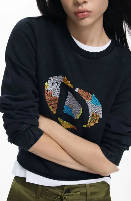 Desigual Heart Embroidered Graphic Sweatshirt - Black