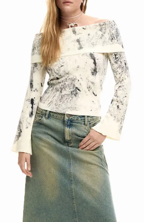 Desigual Abstract Print Off-the-shoulder Sweater