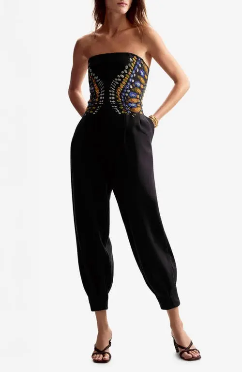 Desigual Mixed Media Strapless Jumpsuit - Black