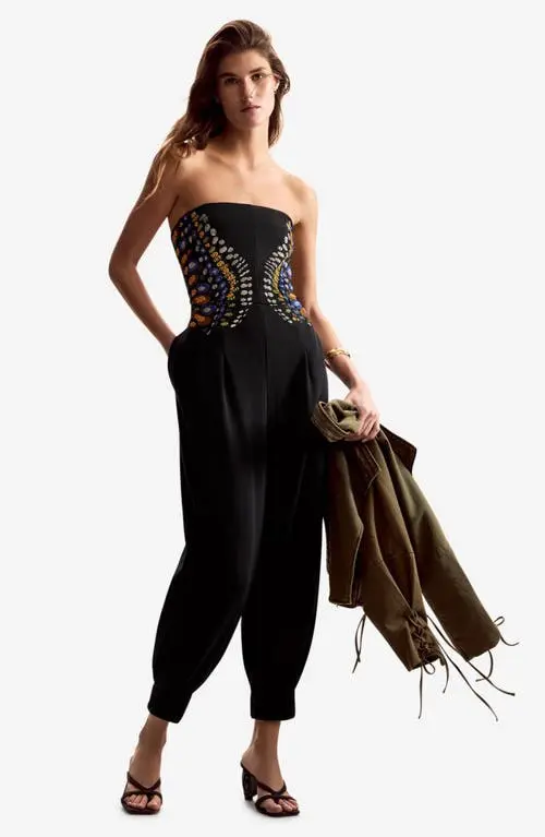 Desigual Mixed Media Strapless Jumpsuit