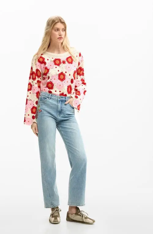 Desigual Floral Embroidered Slim Fit Jeans