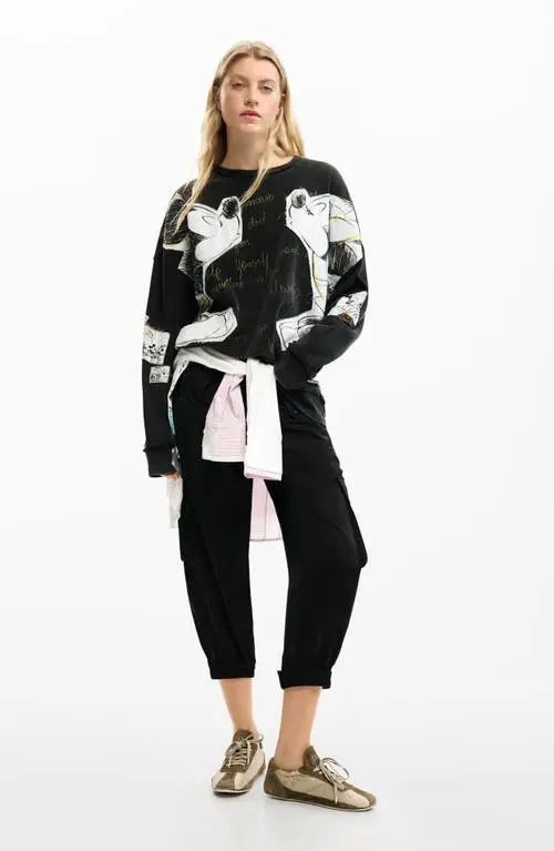 Desigual Mickey & Minnie Mouse Patch Distressed French Terry Sweatshirt
