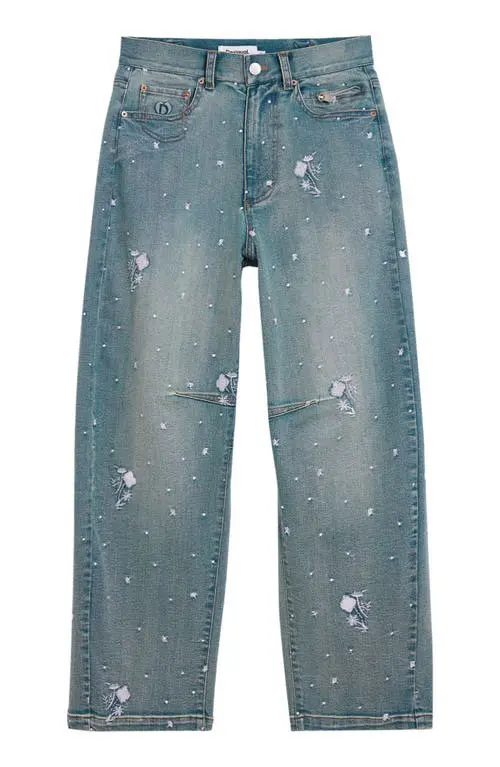 Desigual Floral Embroidery Barrel Leg Jeans - Medium Blue