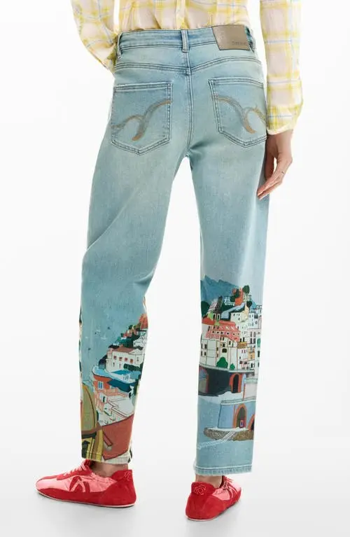 Desigual Graphic Print Ankle Taper Jeans