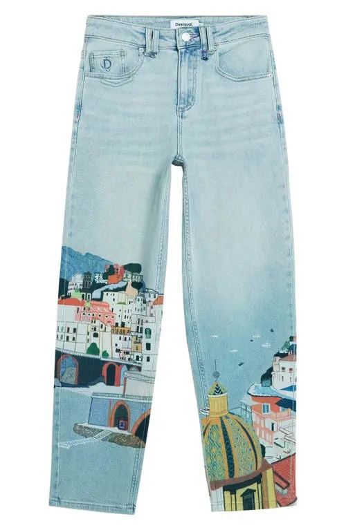 Desigual Graphic Print Ankle Taper Jeans