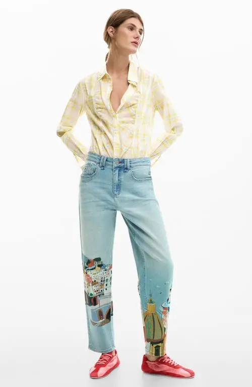 Desigual Graphic Print Ankle Taper Jeans