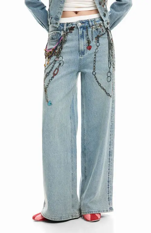 Desigual Chain Embellished Wide-leg Jeans
