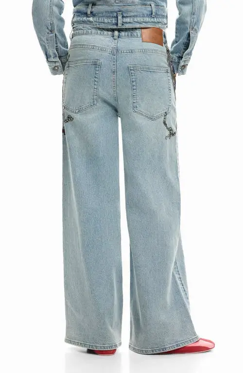 Desigual Chain Embellished Wide-leg Jeans