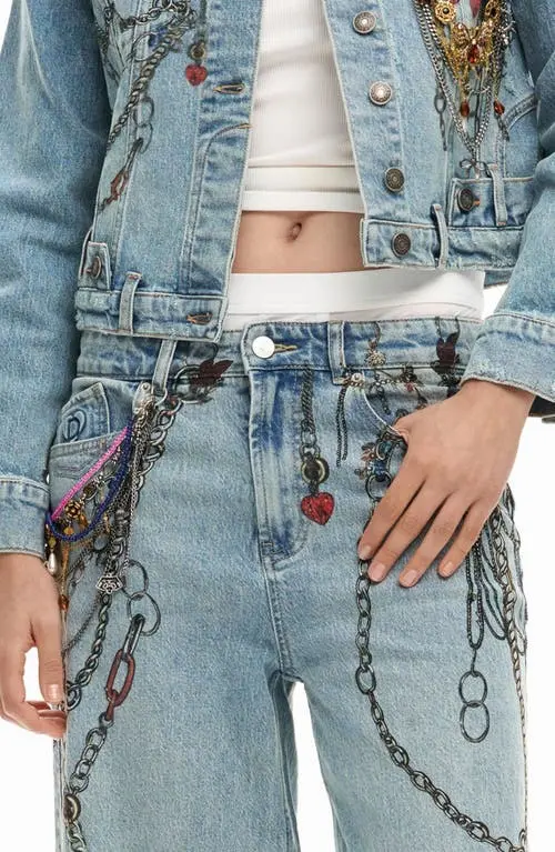 Desigual Chain Embellished Wide-leg Jeans
