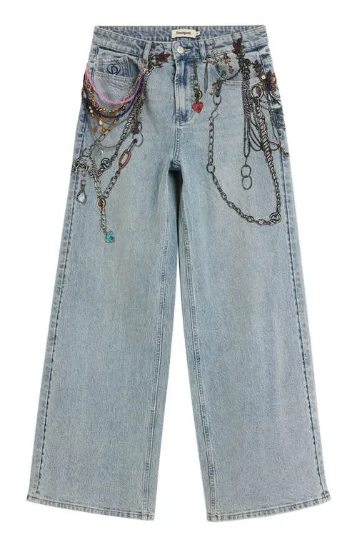 Desigual Chain Embellished Wide-leg Jeans