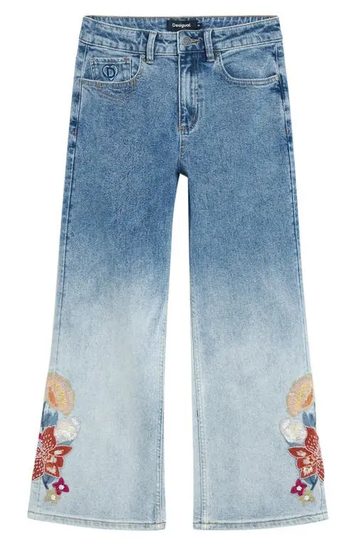 Desigual Floral Embroidered Crop Wide Leg Jeans