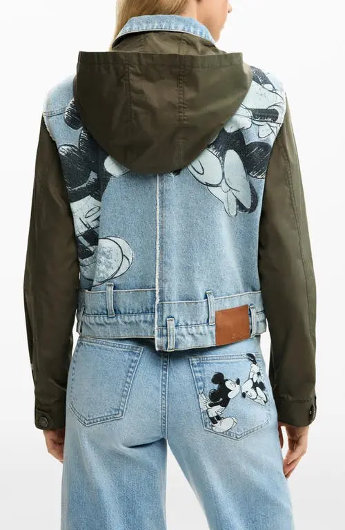 Desigual Mickey Mouse Embroidered Denim Hooded Jacket - Medium Blue