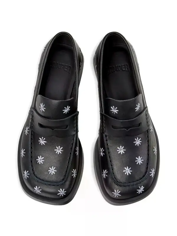 Camper Floral Embroidered Loafers - Black