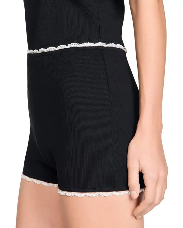 Sandro Bead Embroidered Ribbed Shorts
