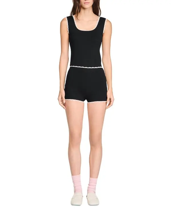 Sandro Bead Embroidered Ribbed Shorts