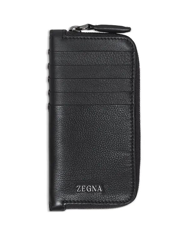 Zegna Secondskin Leather Card Case - Dark Blue