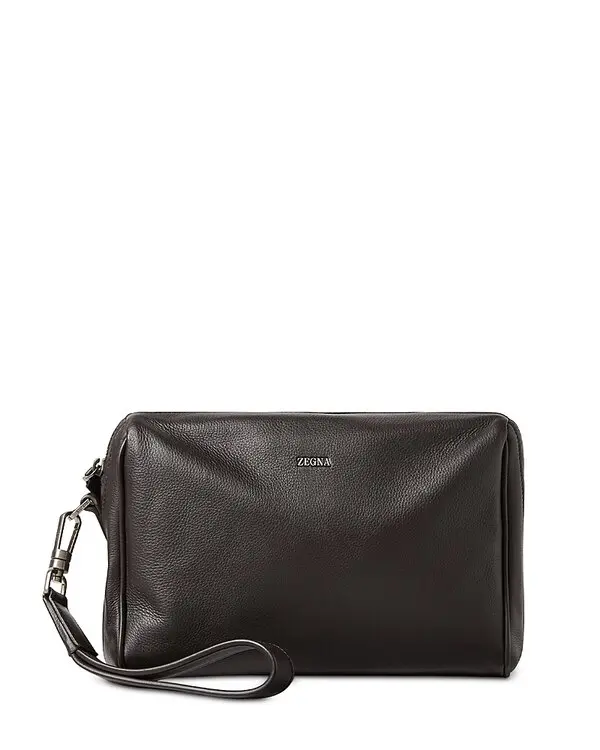 Zegna Secondskin Leather Pouch - Dark Brown