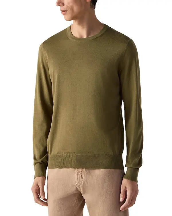Zegna Cashseta Cashmere & Silk Crewneck Sweater - Olive Green Mélange