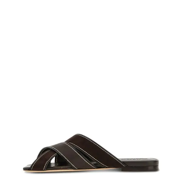 TOD'S Leather & Suede Slide Sandals - Dark Brown