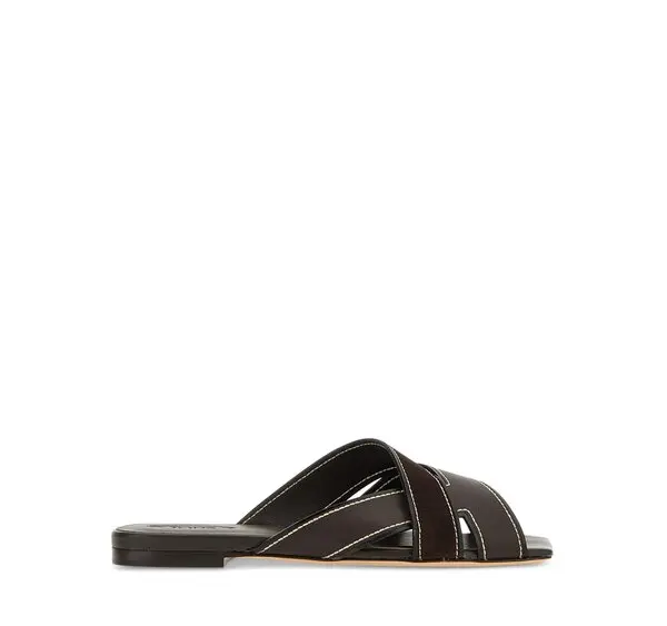 TOD'S Leather & Suede Slide Sandals - Dark Brown