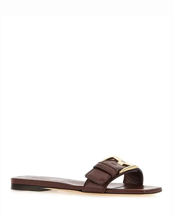 TOD'S Leather Slide Sandals - Dark Brown