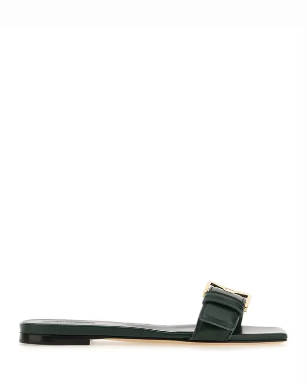 TOD'S Leather Slide Sandals - Dark Green