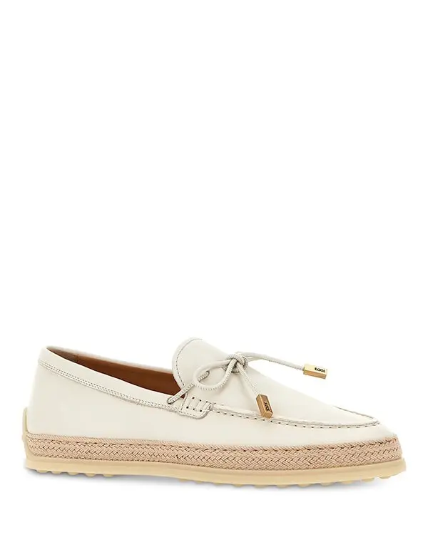 TOD'S Leather Espadrille Loafers - White