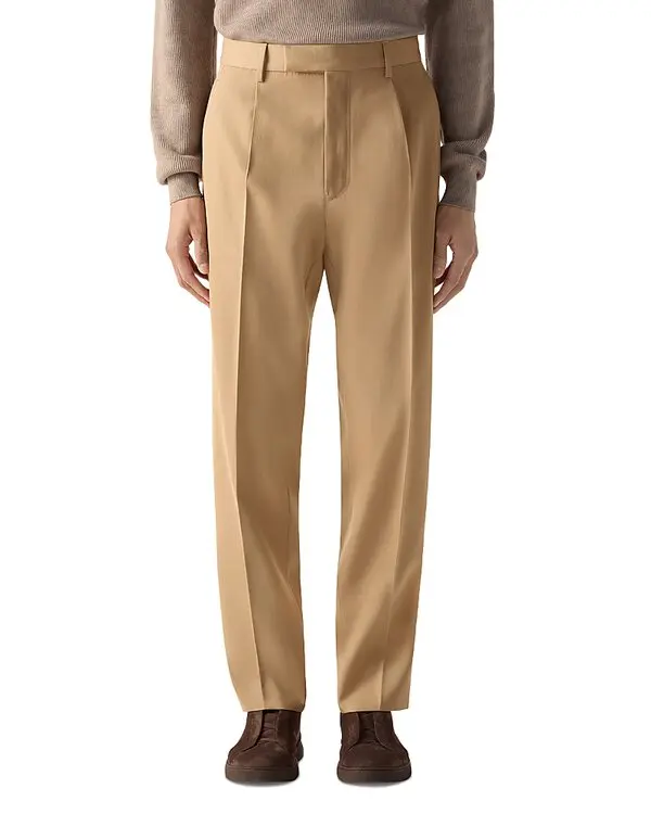 Zegna Cotton And Wool Pleated Trousers - Beige
