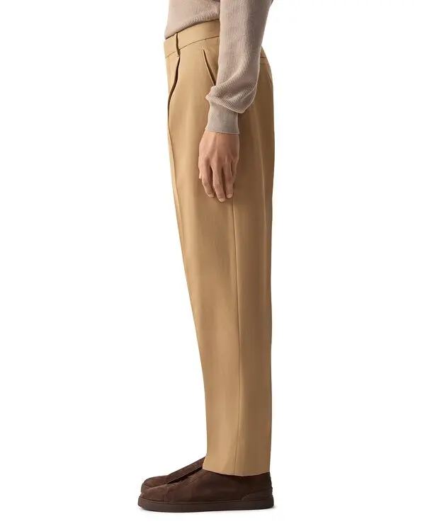 Zegna Cotton And Wool Pleated Trousers - Beige