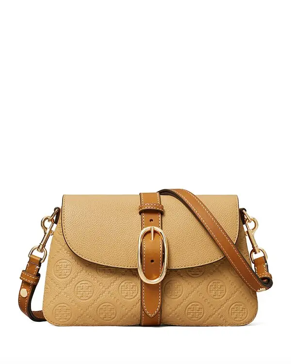 Tory Burch Small Double T Monogram Pebbled Leather Shoulder Bag