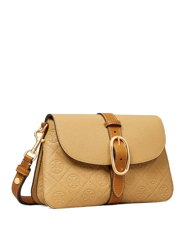 Tory Burch Small Double T Monogram Pebbled Leather Shoulder Bag