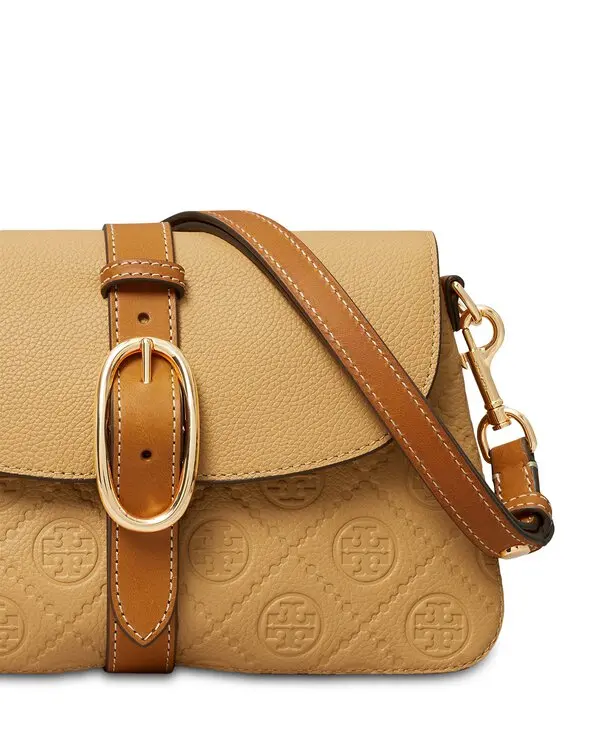 Tory Burch Small Double T Monogram Pebbled Leather Shoulder Bag