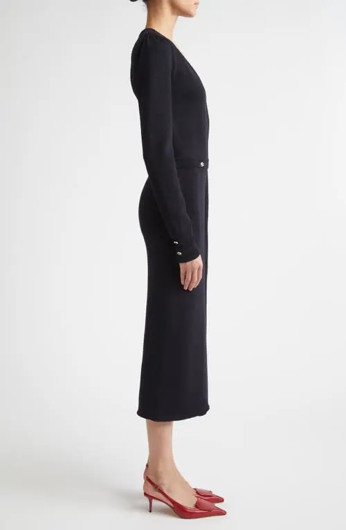 St. John Legacy Wool Blend Crepe Faux Wrap Sweater Dress