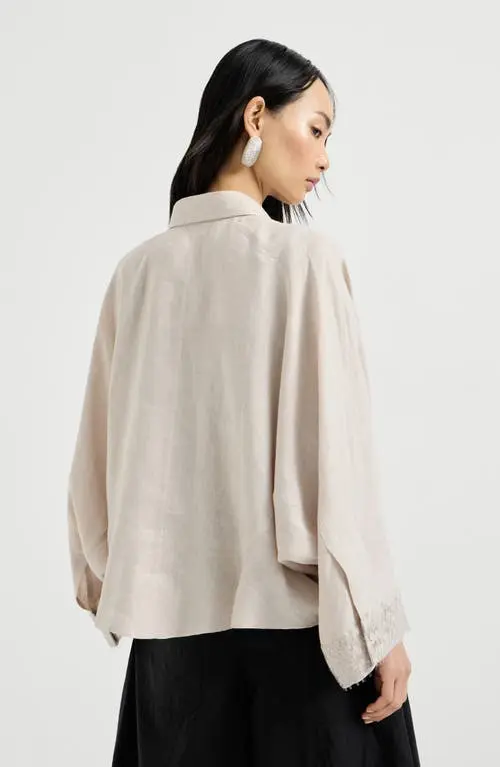 Brunello Cucinelli Linen Shirt With Cascade Cuffs - Beige
