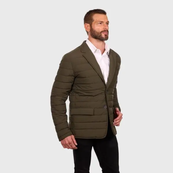 Perry Ellis Tech Stretch Quilted Blazer Jacket - Olive