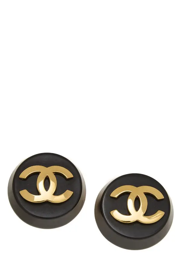 Chanel Round Earrings With 'cc' Accent - Black