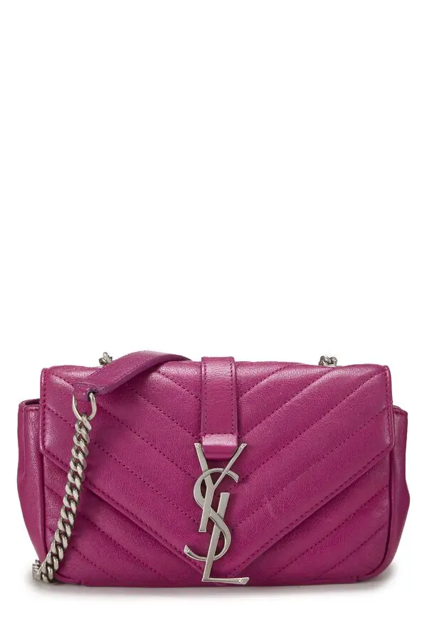 Saint Laurent Calfskin Chevron College Wallet On Chain - Pink