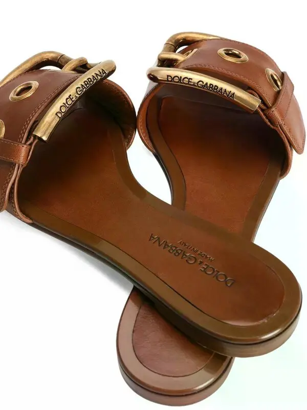 Dolce & Gabbana Buckle-detail Flat Sandals - Brown