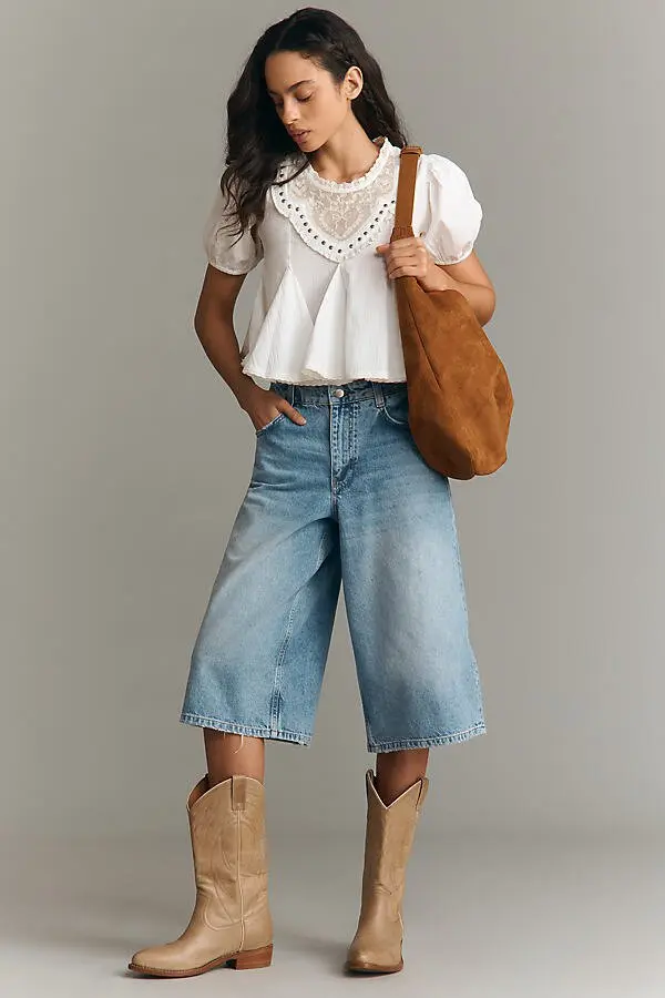 PILCRO Mid-rise Culotte Denim