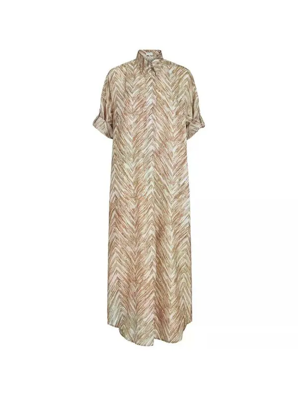 Brunello Cucinelli Chevron Print Silk Midi Shirt Dress - Neutrals