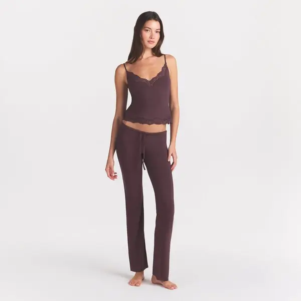 SKIMS Sleep Lace Cami Top And Pant Set | Deep Neutral | Medium - Raisin
