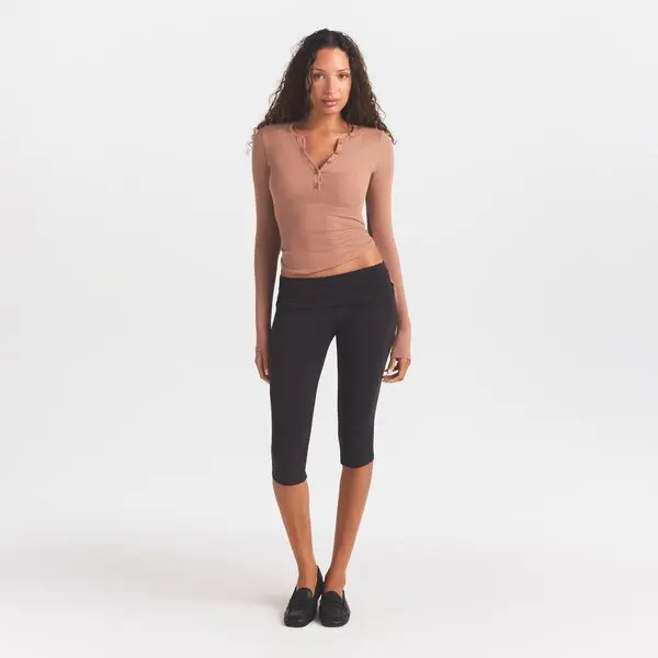 SKIMS Henley Long Sleeve T Shirt | Medium Neutral | | Cotton Rib