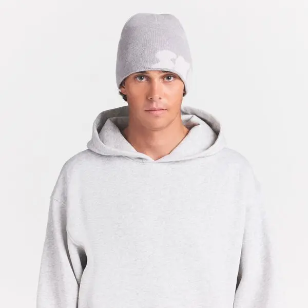 SKIMS Logo Beanie Hat | Grey | Cotton Knit